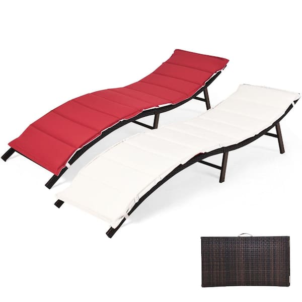 Ecooso 2-Piece Wicker Patio Folding Lounge Chair Set with Reversible ...
