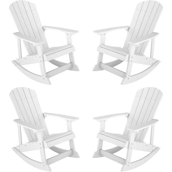 Mximu White Plastic Oversized Adirondack Patio Outdoor Rocking Chair (4 ...