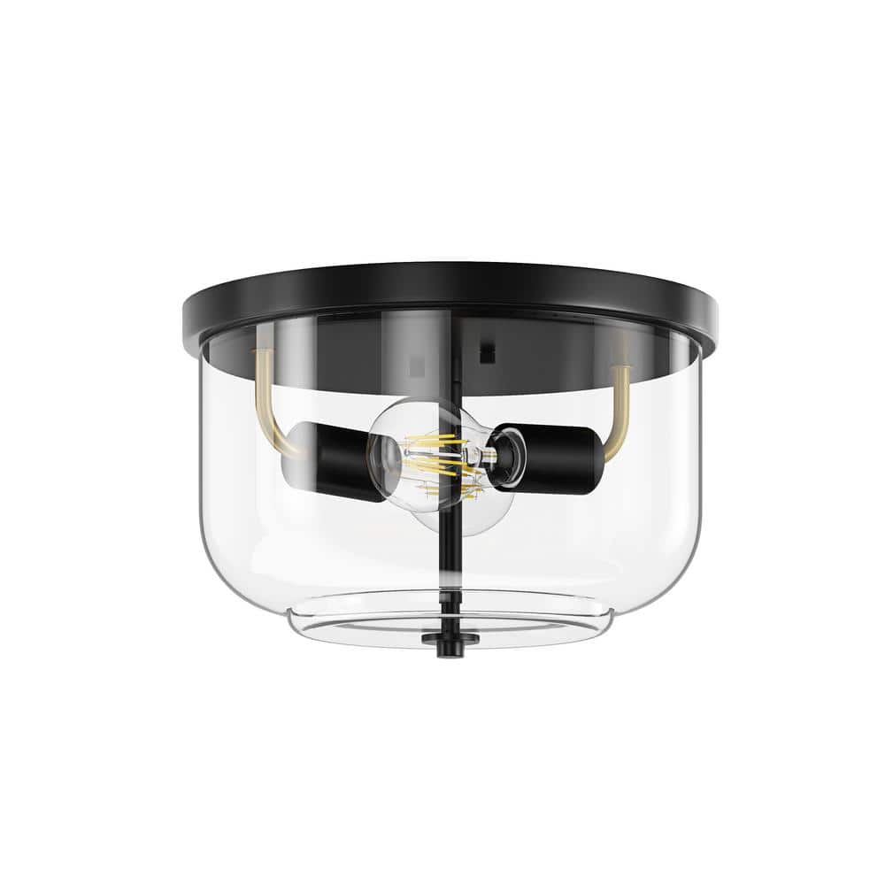 aiwen 11.81 in. 2-Light Industrial Black Flush Mount Lighting Fixture ...