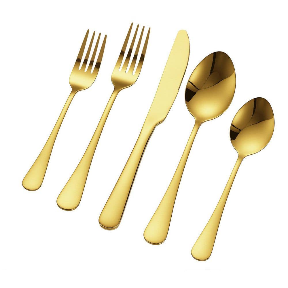 Numhew 100-Piece Golden Stainless Steel Flatware Serving Set with ...