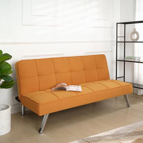 Tangerine Modern Futon Sofa Bed Convertible Futon with Linen Fabric for Premium Comfort Stylish Durable