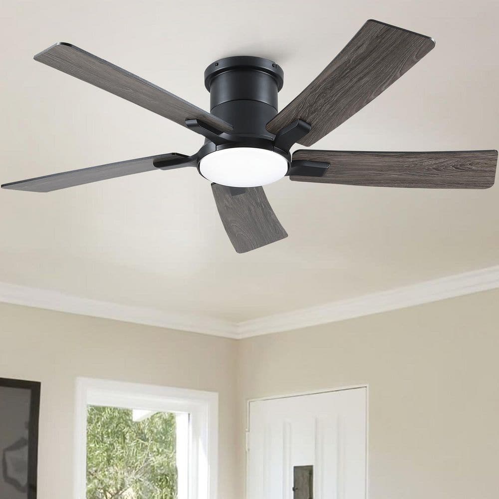Spinova 46 in. Indoor Matte Black Flush Mount Standard Ceiling Fan with ...