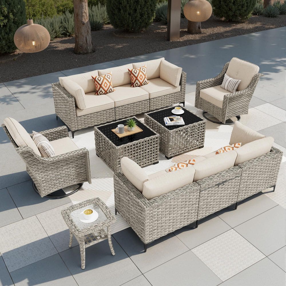XIZZI Blossom 11-Pieces Wicker Patio Conversation Seating Sofa Set with ...