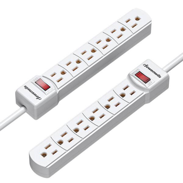 DEWENWILS 3 ft. 6-Outlet Surge Protector Power Strip 300 Joules White 2 ...