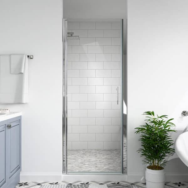 mortix 28 to 29-3/8 in. W x 72 in. H Pivot Semi-Frameless Shower Door in Chrome Finish with SGCC ...