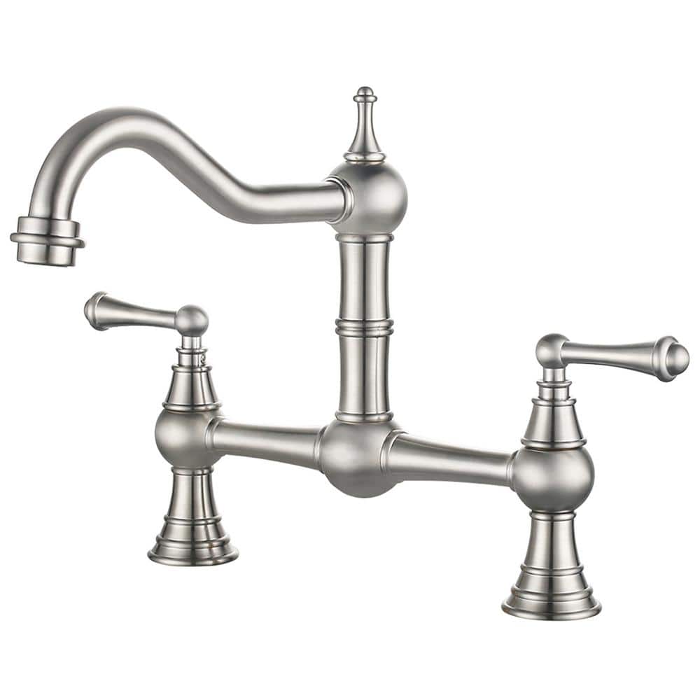 IVIGA Elegant Double Handle Bridge Kitchen Faucet in Brushed Nickel ...