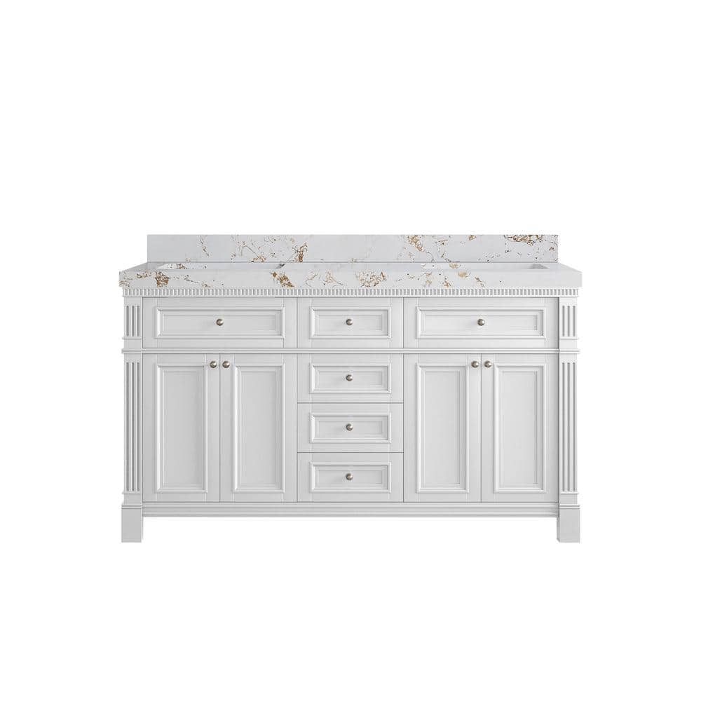 Willow Collections Paris 60 in. W x 22 in. D x 36 in. H Double Sink ...