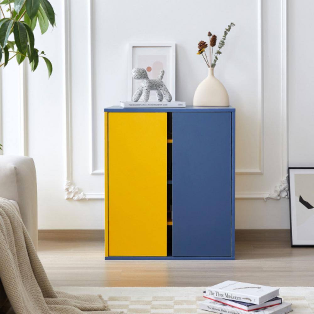 Clihome Yellow and Blue Nightstand Storage Cabinet Modern Large ...
