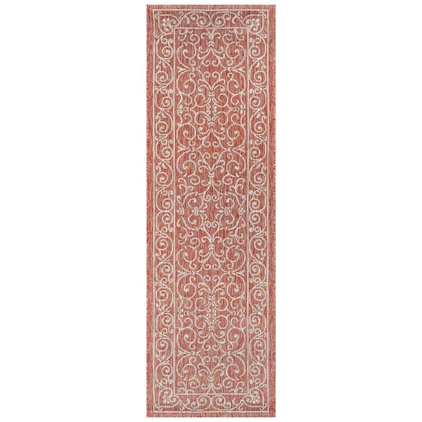 Red Polypropylene 2 ft. x 10 ft. Floral Indoor Runner Rug A46A1-rug ...