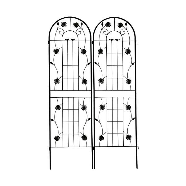 71 in. Black Outdoor Metal Rustproof Garden Trellis (2-Pack) TRELL003 ...