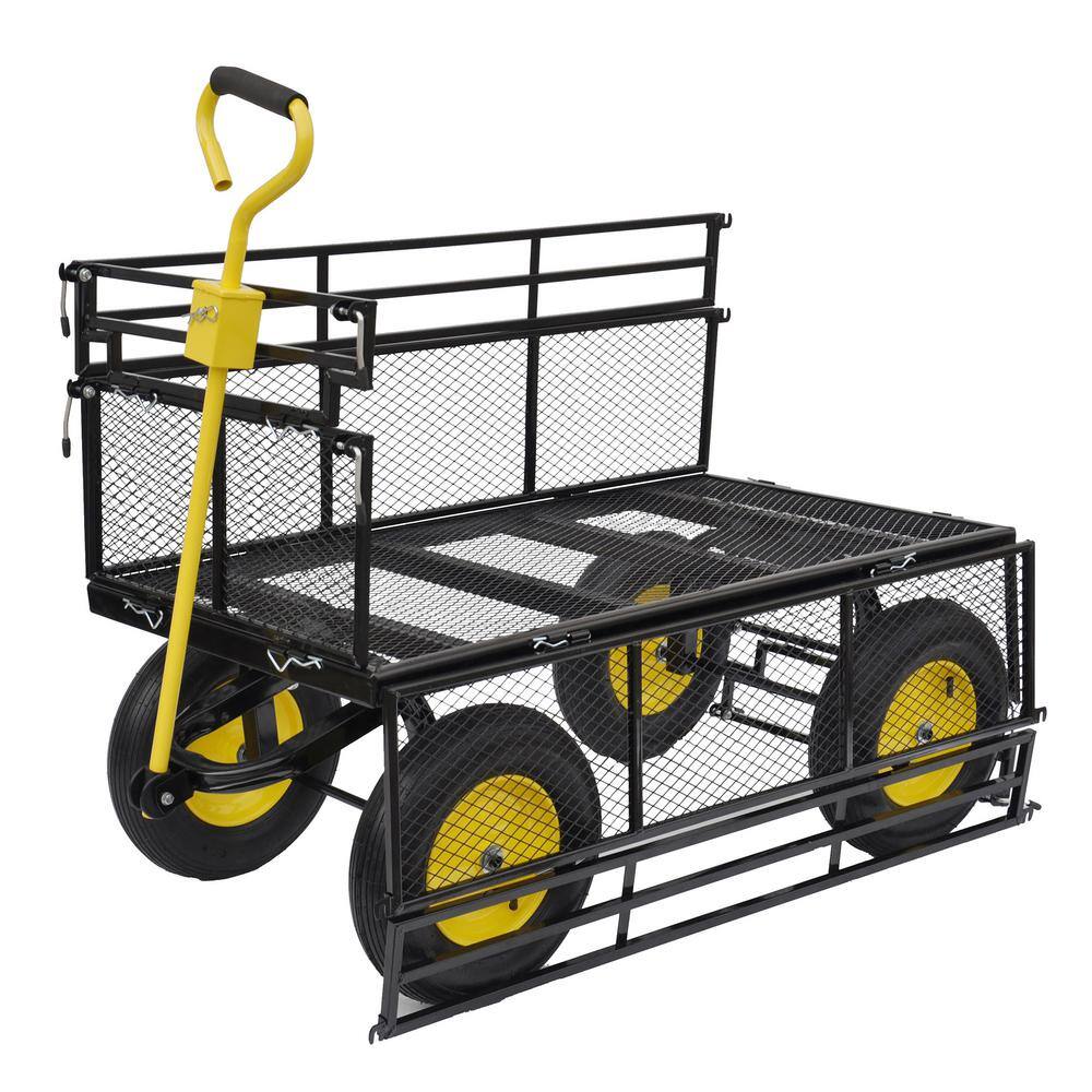 JimsMaison 12.81 cu. ft. Yellow Black Metal Garden Cart with Double ...