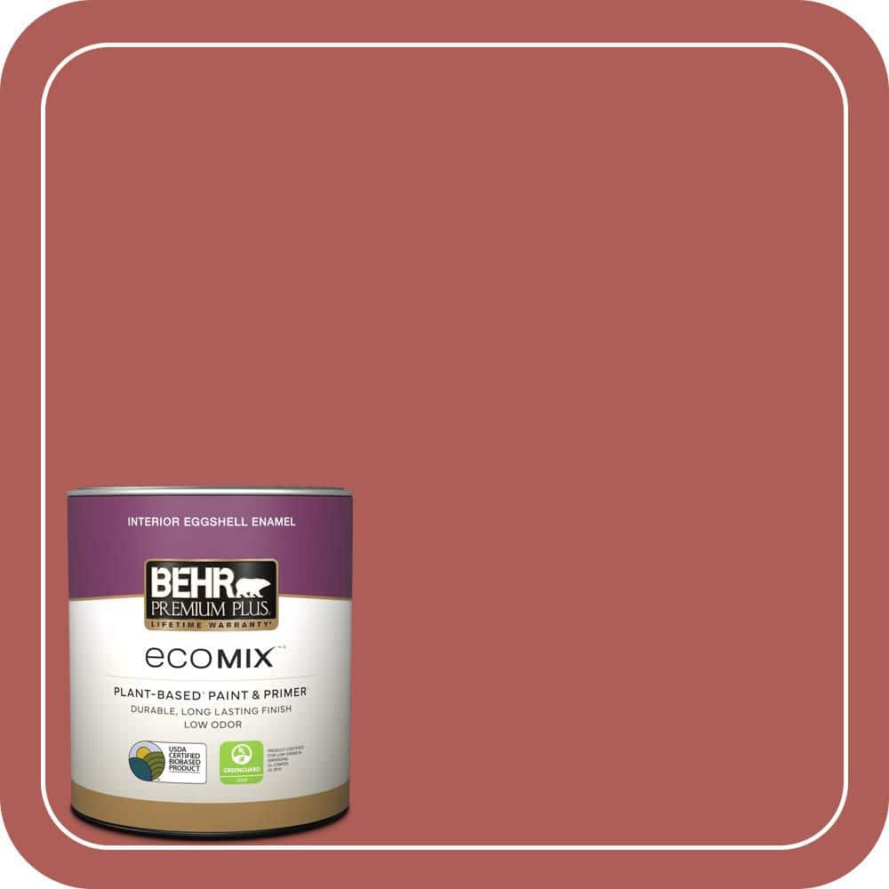 BEHR PREMIUM PLUS 1 qt. #T12-1 Prairie Poppy Eggshell Enamel EcoMix ...