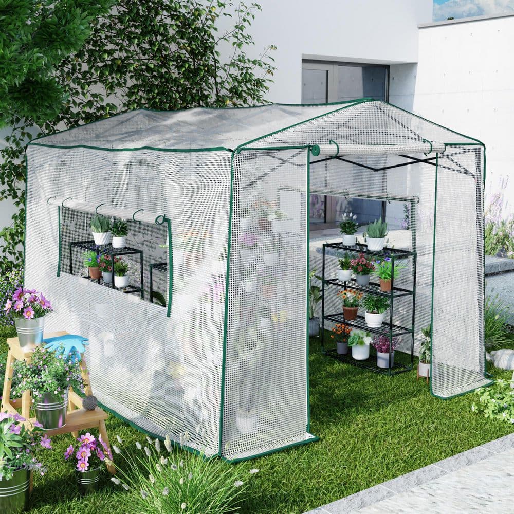 MeetLeisure Walk-in Greenhouse 8.5 ft. W x11 ft. D x7. 4 ft. H House ...