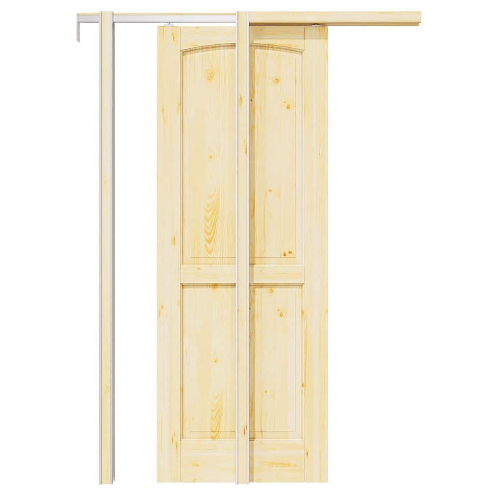 ARK DESIGN 28 in. x 80 in. Arch 2-Panel Unfinished Pine Wood Sliding ...