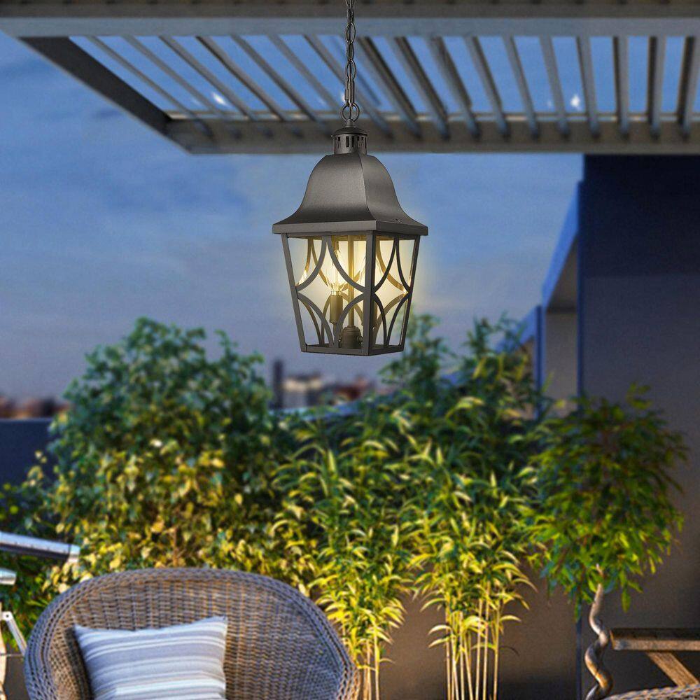 Gloweer Outdoor/Indoor 60-Watt 2-Light Black Pendant Light with Clear ...