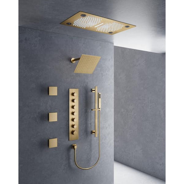 YAWWALK 6-Spray Ceiling Mount 28 x 16 in. LED Mood Lighting Music Dual ...