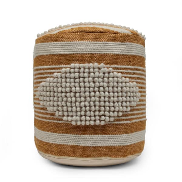 Noble House Volney White and Mustard Yellow Cylinder Pouf 106674 - The ...