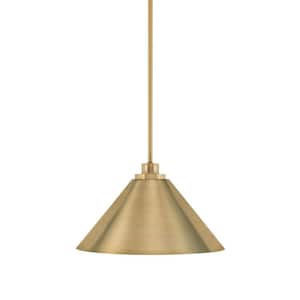 Sparta 100-Watt 1-Light New Age Brass Shaded Pendant Light Mini Pendant ...