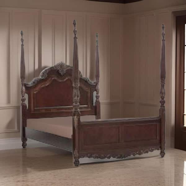 Benjara Park Brown and Gold Wood Frame Queen Size Panel Bed with Shell ...