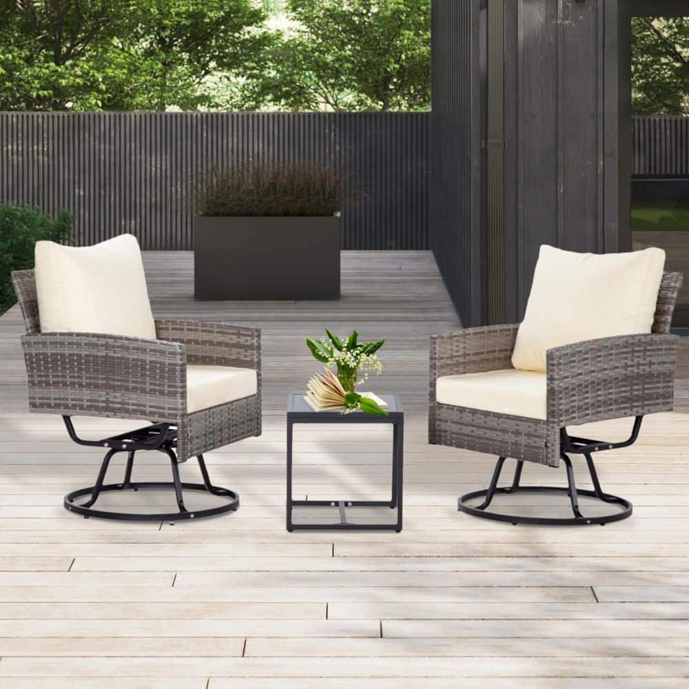 Tenleaf 3-Piece Gray Wicker Outdoor Bistro Set Patio Seating Set with ...