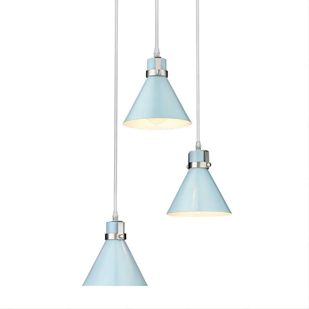 JAZAVA Modern 3-Light Standard Shaded Blue and Brushed Nickel Pendant ...