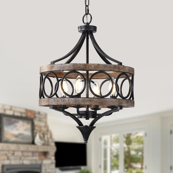 Bella Depot Caelus 15.7 in. Vintage Pendant Light 4-Light Black Rustic ...