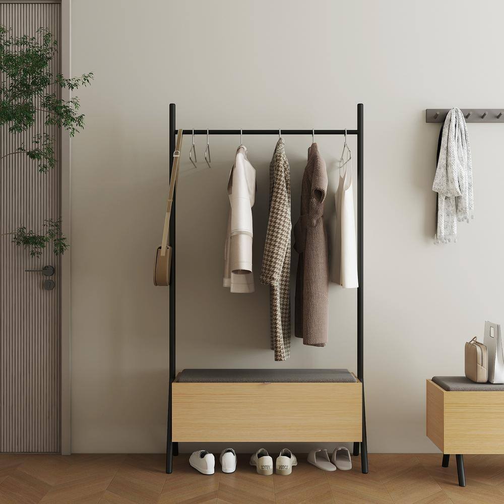 Manhattan Comfort Paloma Natural Oak Open Hanging Hall Tree with Linen ...