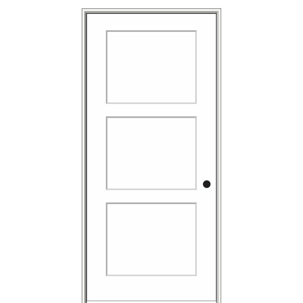 MMI DOOR 28 in. x 80 in. Smooth Birkdale 3 Panel Left-Hand Solid Core ...