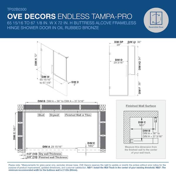 Buy Tampa-Pro 67 1/8 in. W x in. H Pivot Frameless Door in Oil Rubbed ...