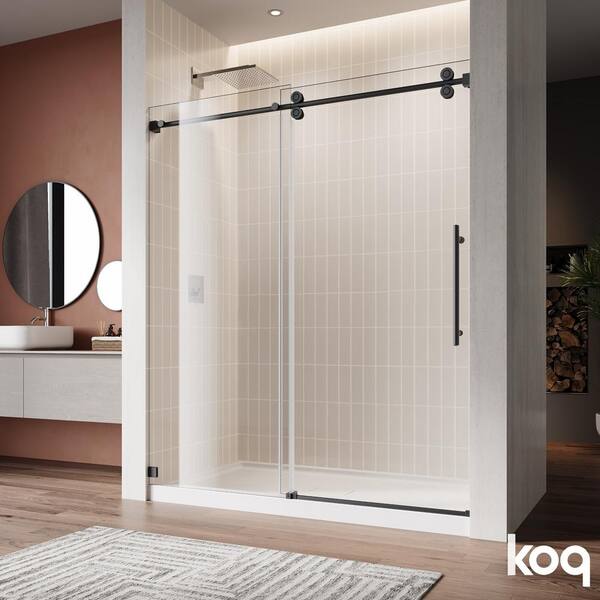KOQ 66 in. W x 76 in. H Single Sliding Frameless Shower Door in Matte Black with 3/8 in. Clear ...