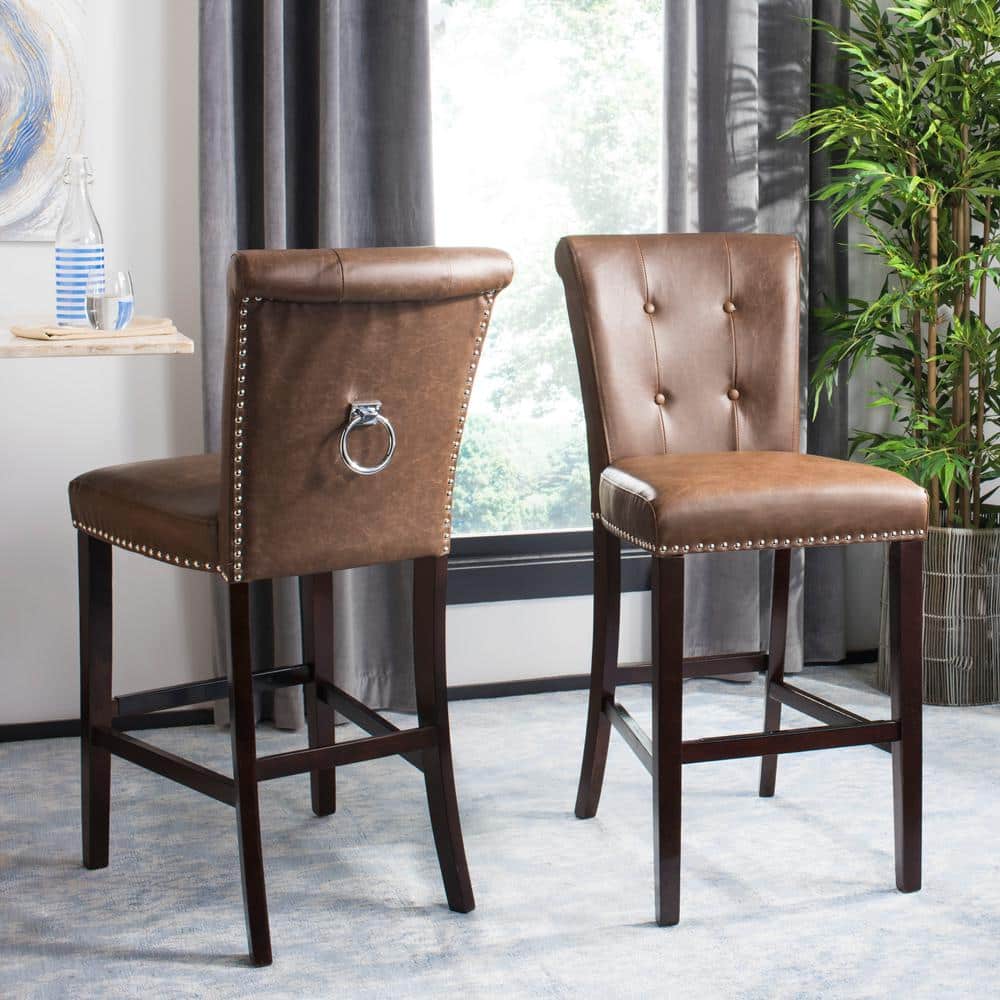 SAFAVIEH Taylor 44.5 in. Brown Wooden Bar Stool (Set of 2) BST6300D ...
