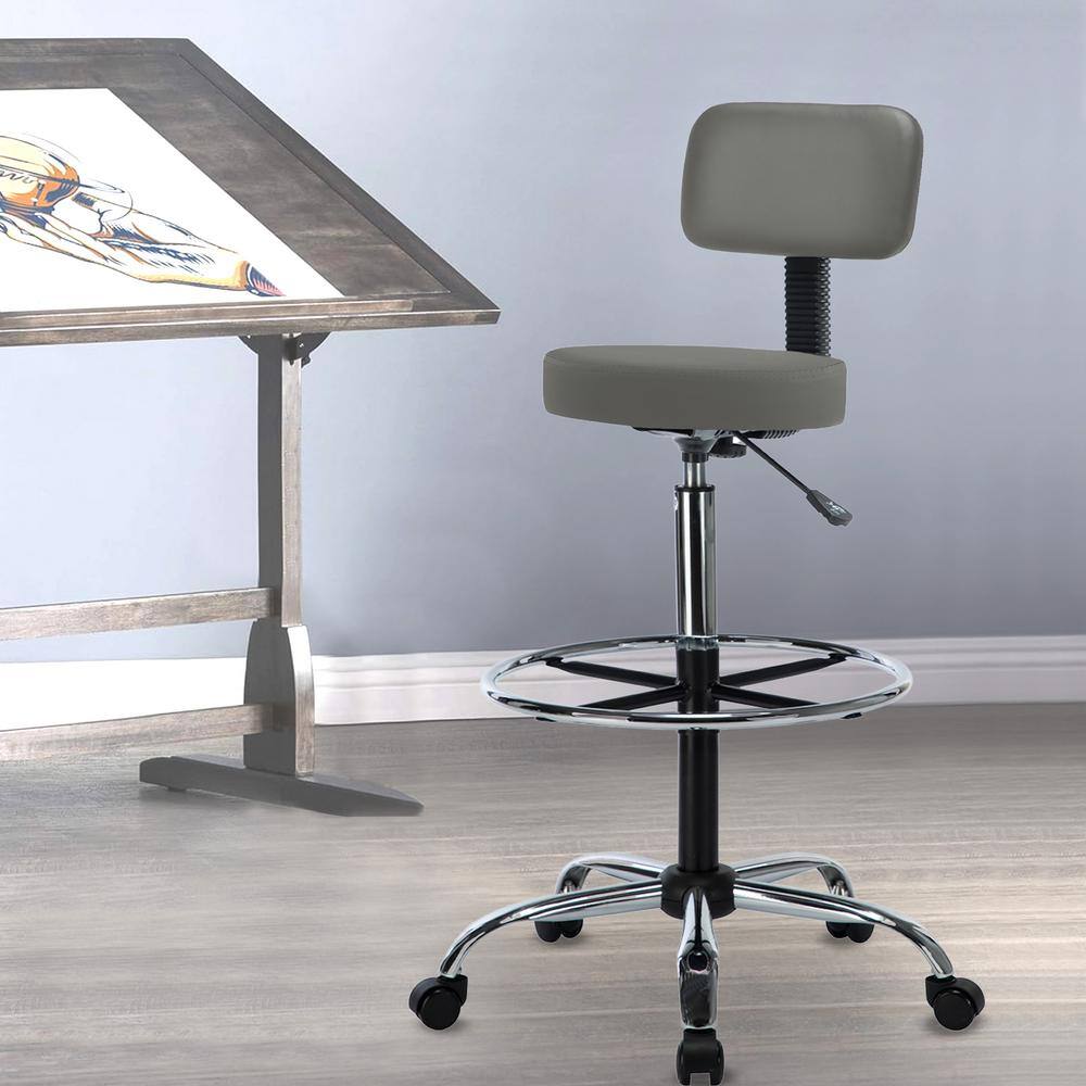 HOMESTOCK Faux Leather Adjustable Height Drafting Stool Chair in Gray ...