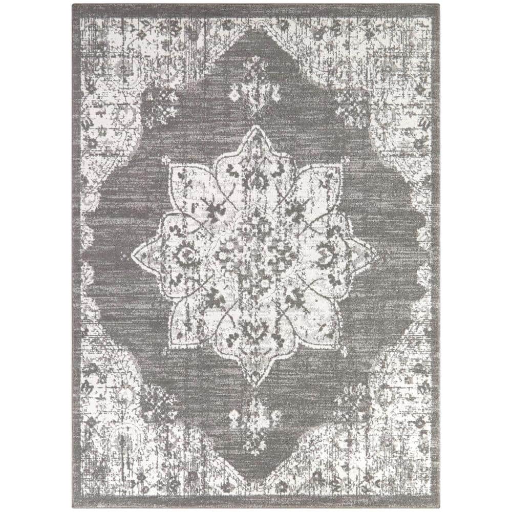 StyleWell Aurora Gray 5 ft. 3 in. x 7 ft. Medallion Area Rug 3123284 ...