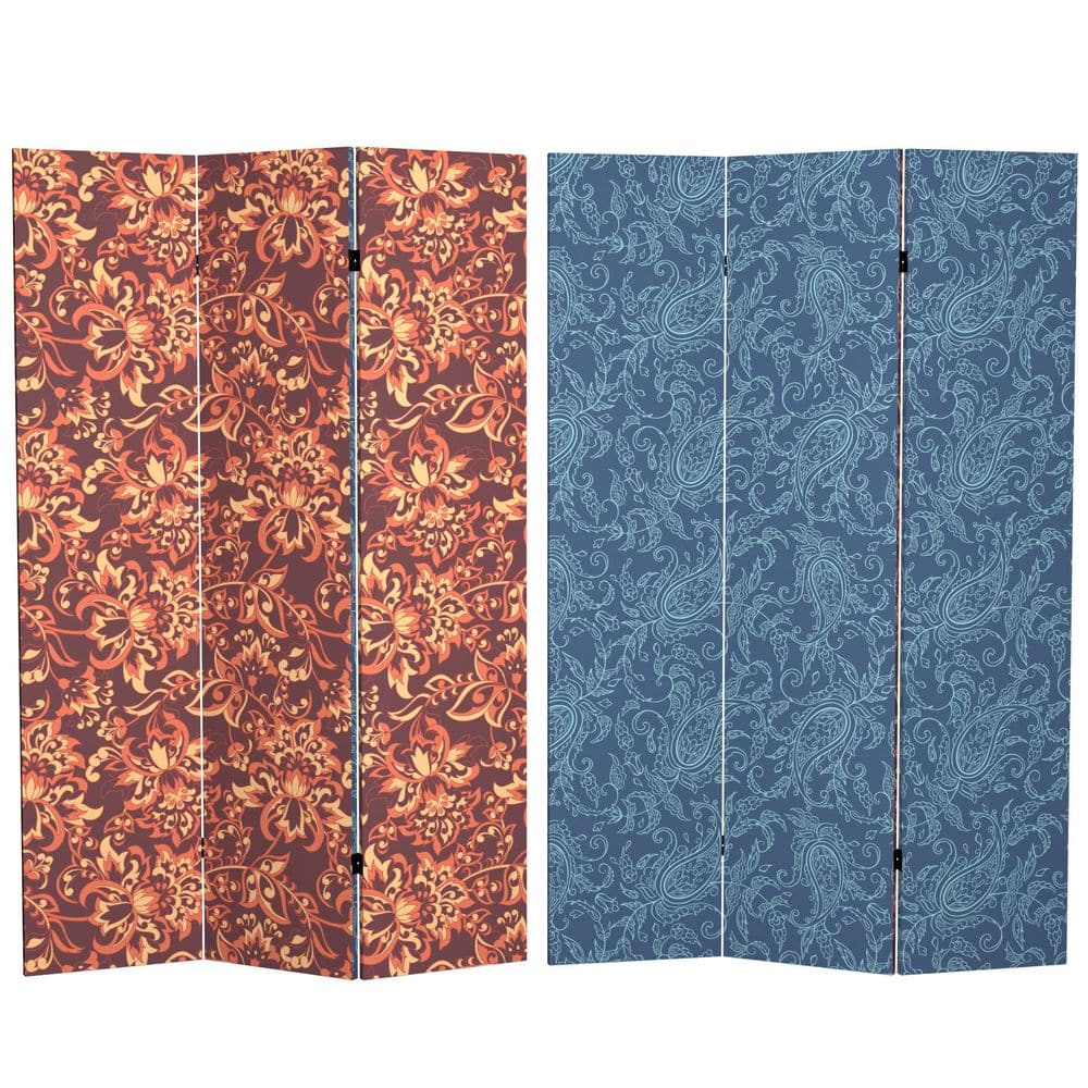 RED LANTERN Floral Wallpaper 6 ft. Printed 3-Panel Room Divider CAN ...