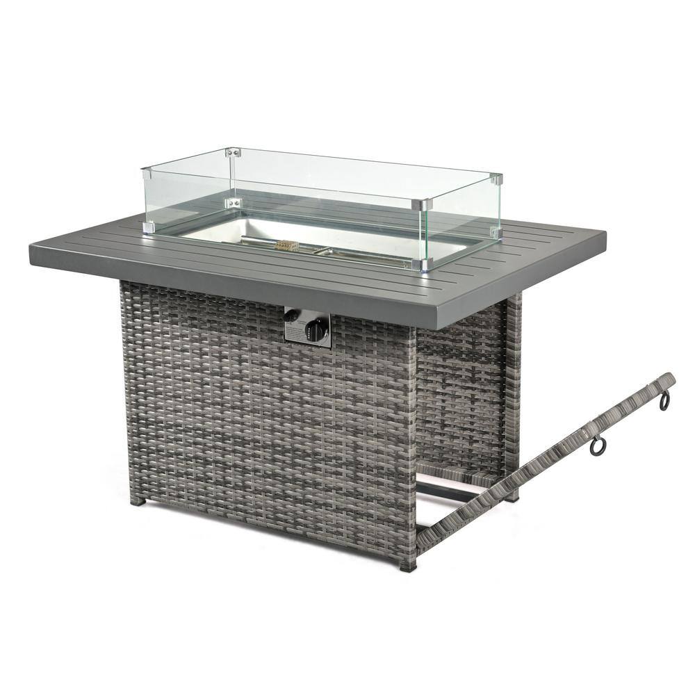 Furniture of America Lutten Gray Rectangle 55,000 BTU Wicker Outdoor ...