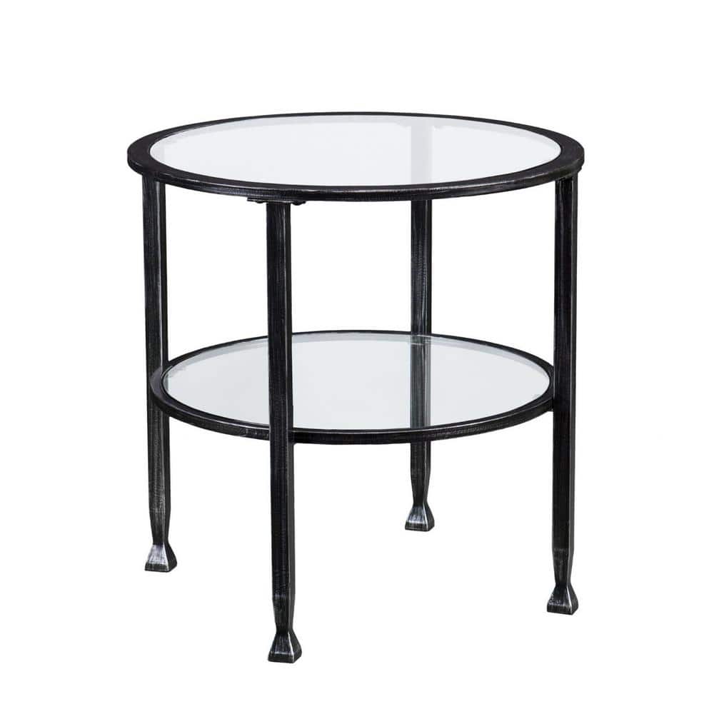 HomeRoots Bernadette 24 in. W Black 24 in. L Round Glass End Table with ...