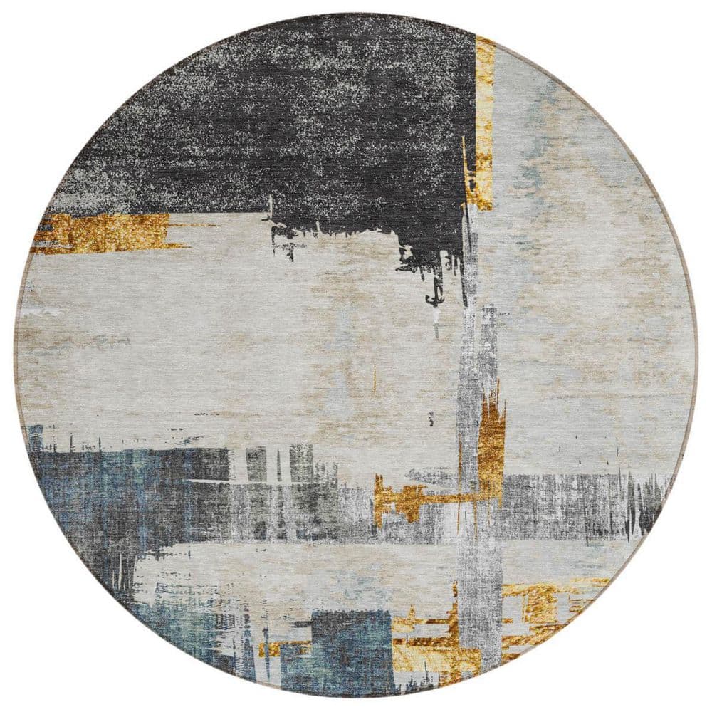 HomeRoots Charcoal, Gray, Tan 8 ft. Round Woven Abstract Polyester ...