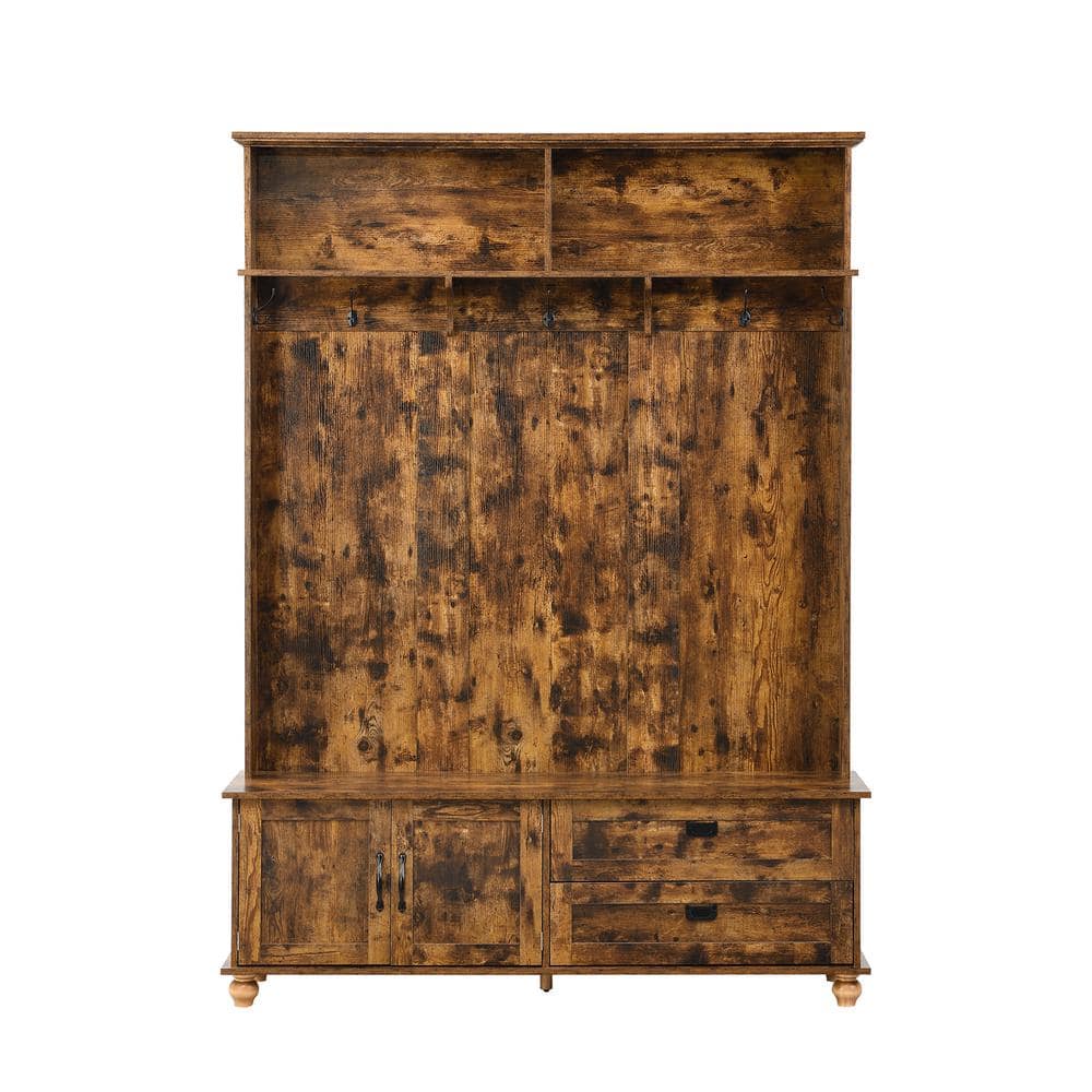 URTR Modern Brown Hall Tree with Storage Cabinet, Shelves and Drawers ...