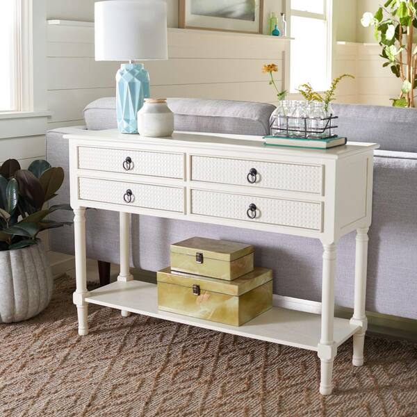 SAFAVIEH Haines 13 in. White Rectangle Wood Console Table with Drawer ...