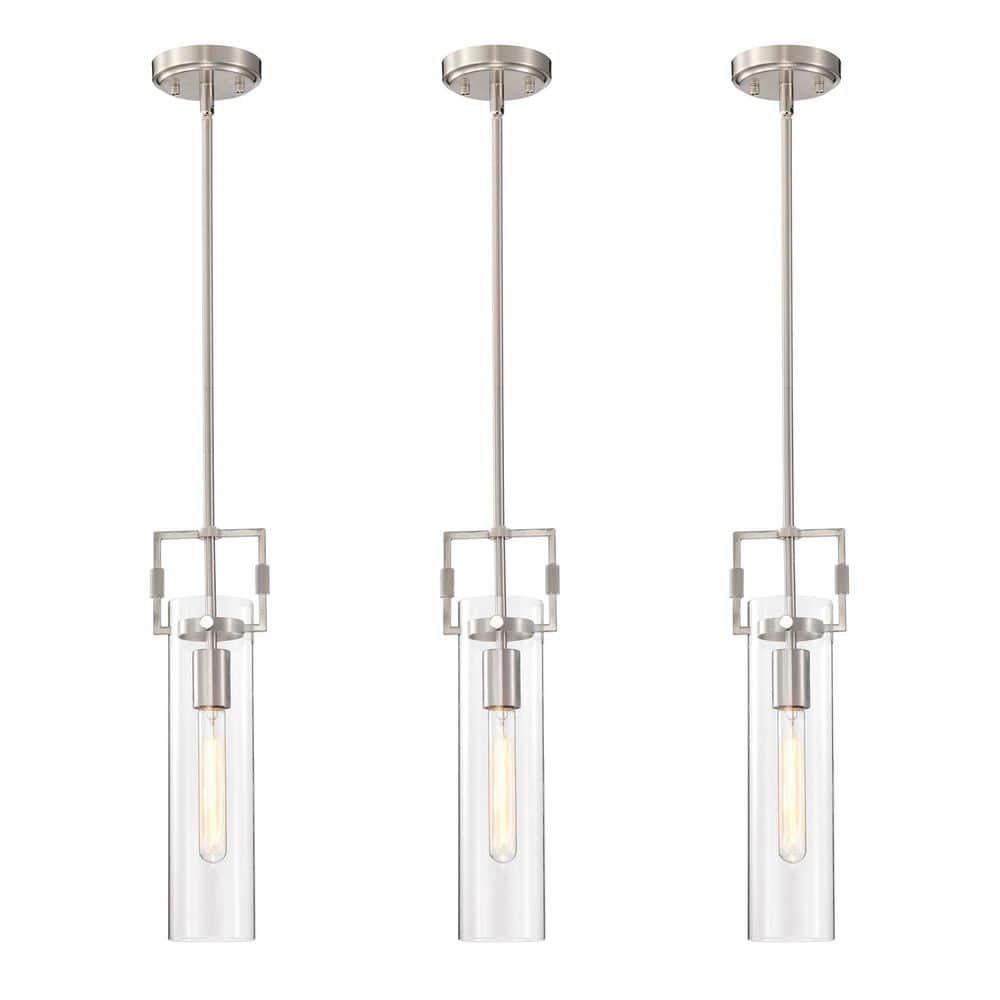 Edvivi 1-Light Brushed Nickel Mini Pendant Light with Clear Cylindrical ...