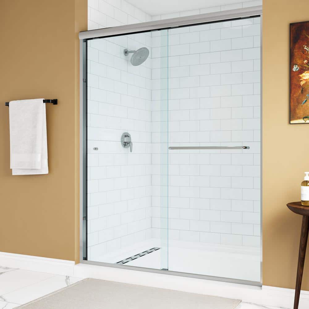 HOROW 55 in. - 59 in. W x 72 in. H Double Sliding Semi-Frameless Shower ...