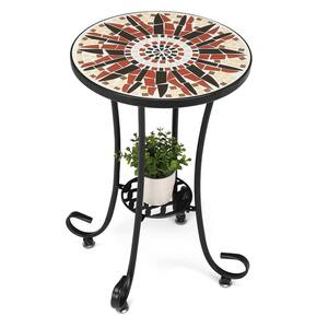 Natural Green Round Ceramic Tile Tabletop with Metal Frame Outdoor Side ...