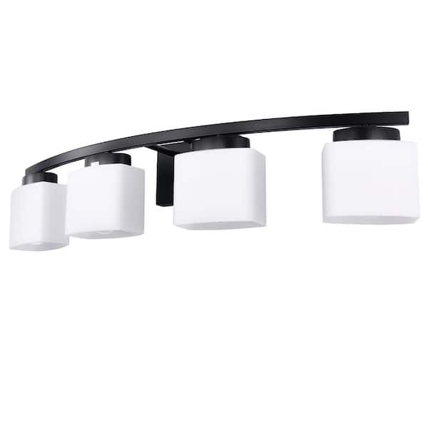 Emeritpro 34 in. 4-Light Black Modern Square Vanity Light with Curved ...