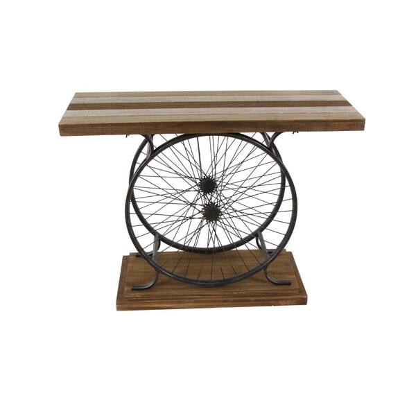 Litton Lane 39 in. Brown Rectangle Wood Wide Slatted Top Bike Console ...