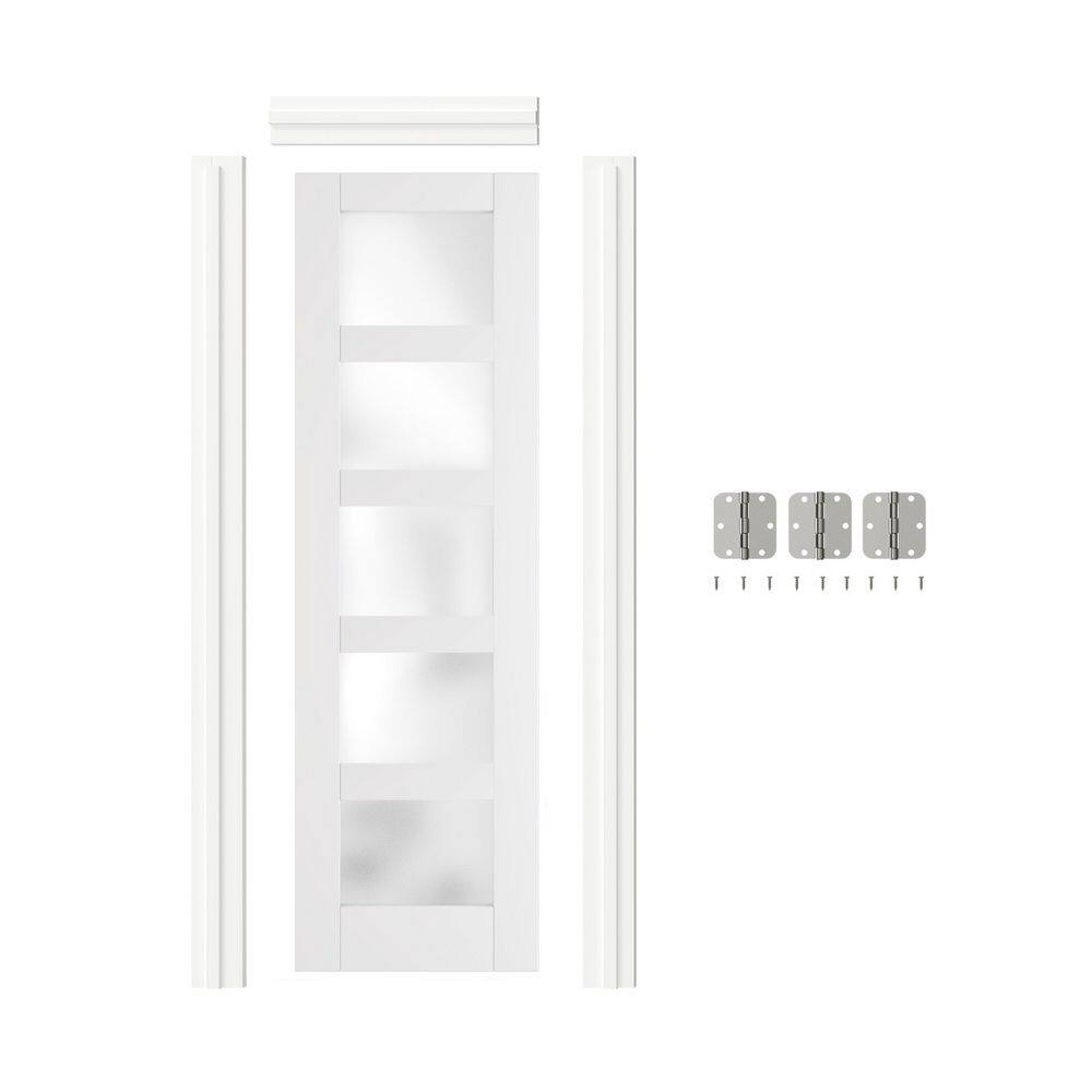 TENONER 30 in. x 80 in. 5-Panel Frosted Glass Pre-Hung Interior Door ...