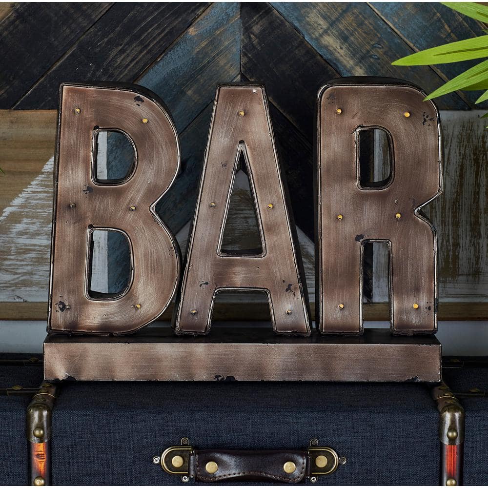 Litton Lane 12 in. H Metal Bar Decorative Sign with LED Lights 48648 ...