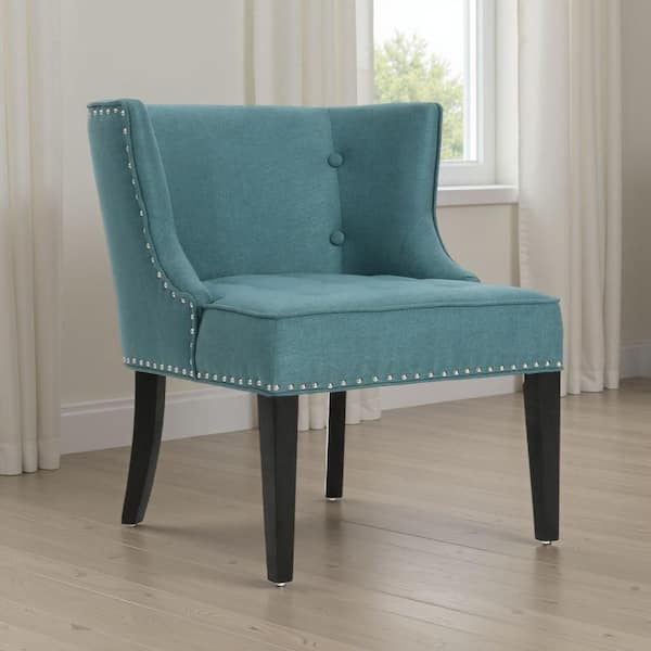 Benjara Samuel Brown Button Tufted Waffle Stitch Teal Fabric Accent ...