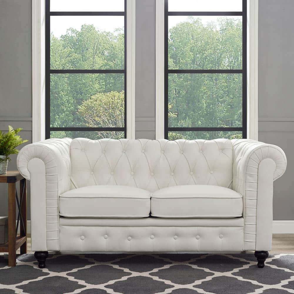 HOMESTOCK 66.53 in. White Faux Leather 2 Seater Loveseat 42002HDN The Home Depot