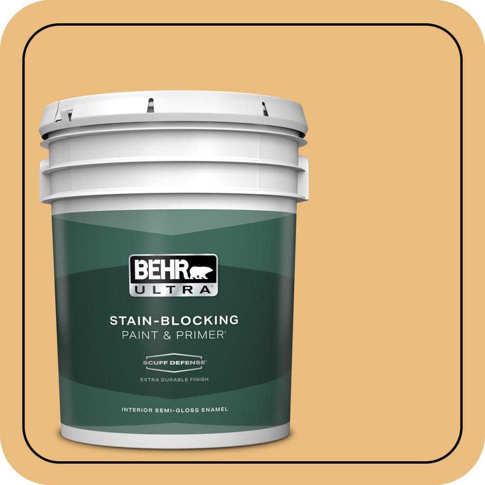 BEHR ULTRA 5 gal. #310D-4 Gold Buff Extra Durable Semi-Gloss Enamel ...