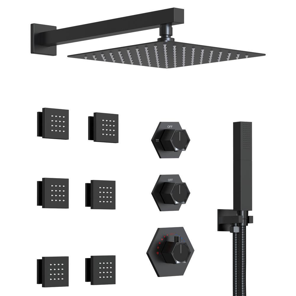 GRANDJOY Module Switch 5-Spray Dual Wall Mount 12 in. Fixed and ...